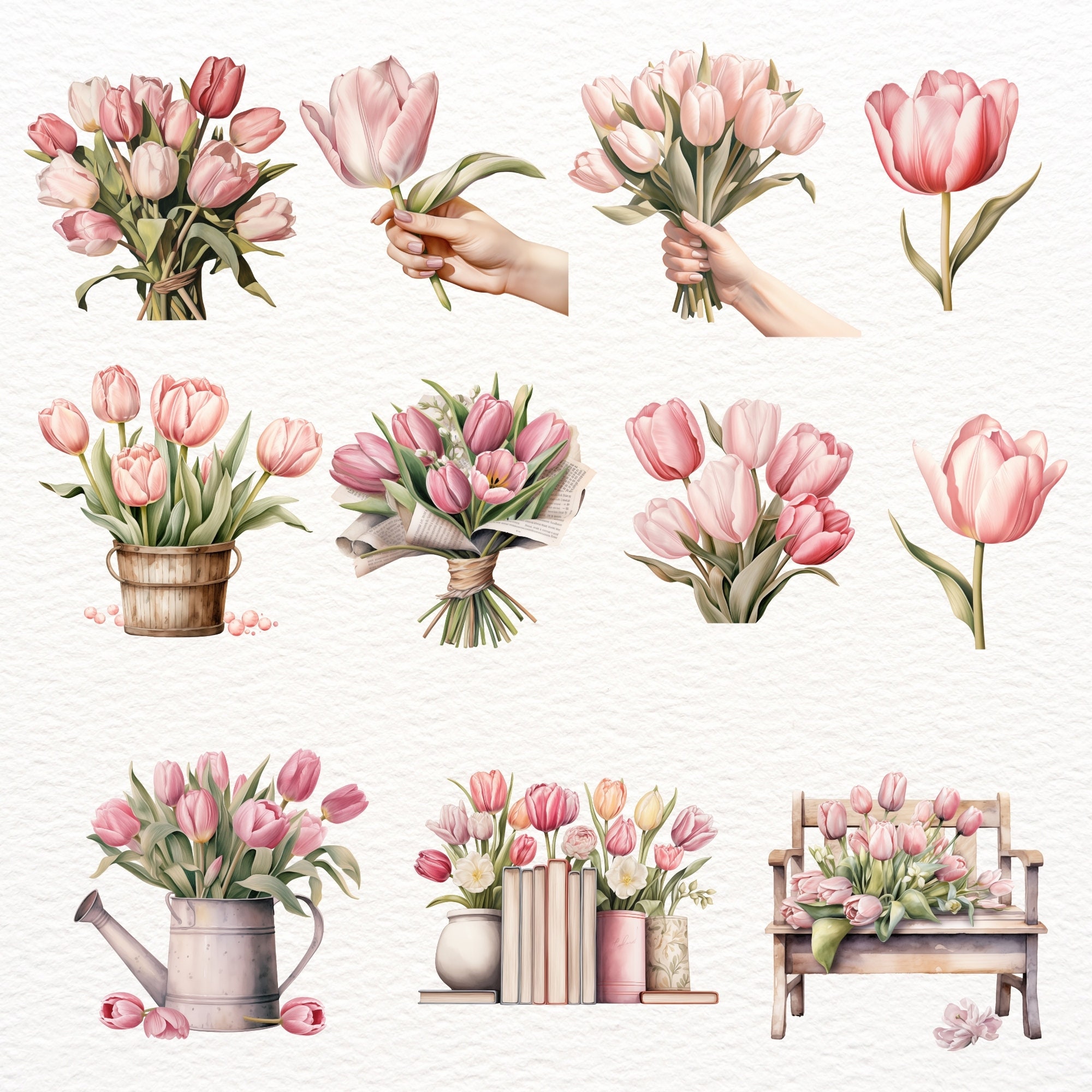 Watercolor Tulips Clipart, Spring Clipart, Pink Tulip PNG, Floral ...