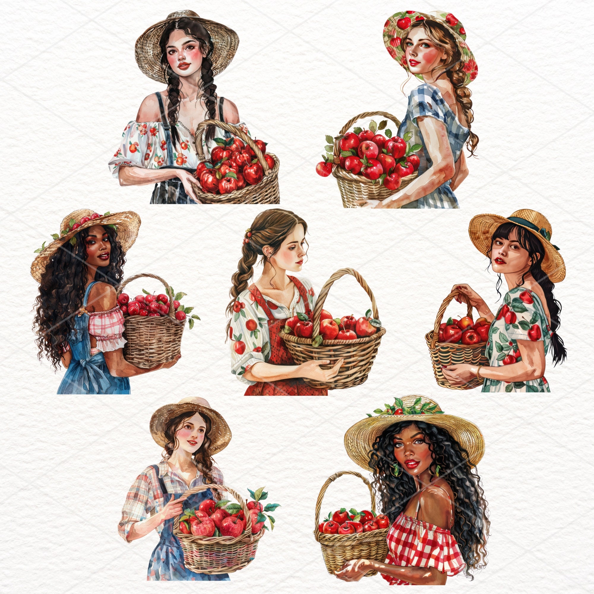 Watercolor Apple Farm Clipart, Summer, Red Apple Clipart, Watercolor ...