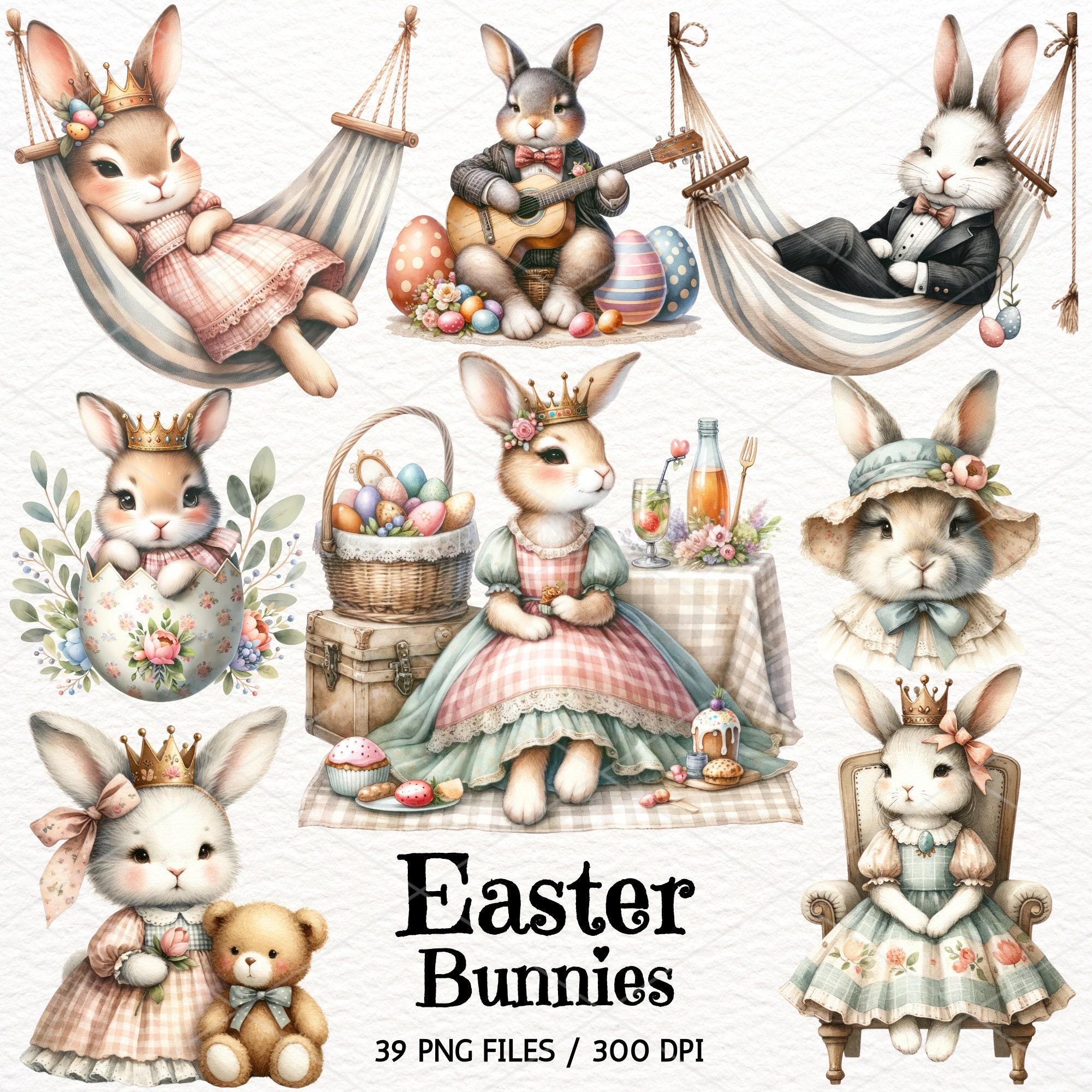 Easter Bunny Clipart PNG, Watercolor Easter Clipart, Cute Bunnies ...