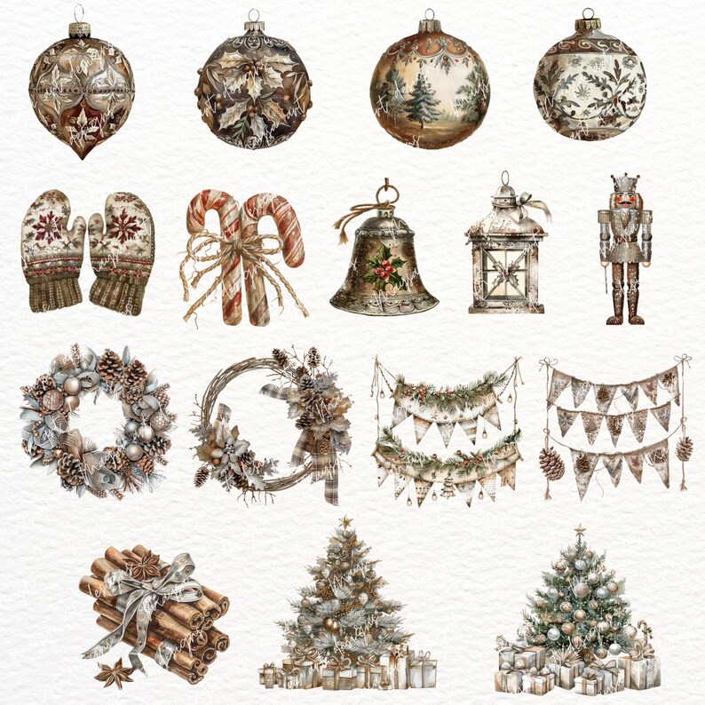 Watercolor Christmas Clipart: Rustic Holiday PNG Images (digital ...