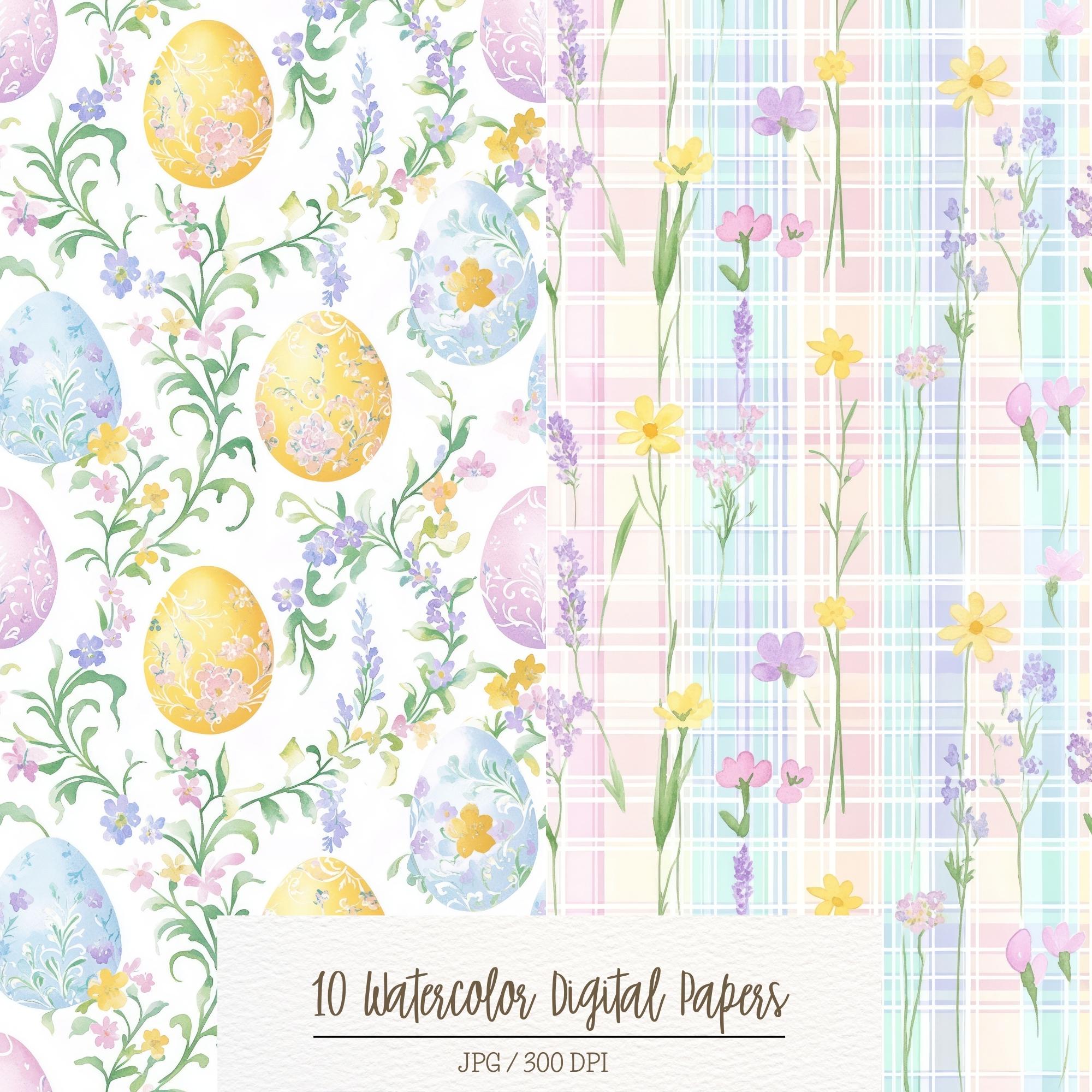 Watercolor Easter Digital Paper: Bunny, Eggs, Spring (digital Download ...