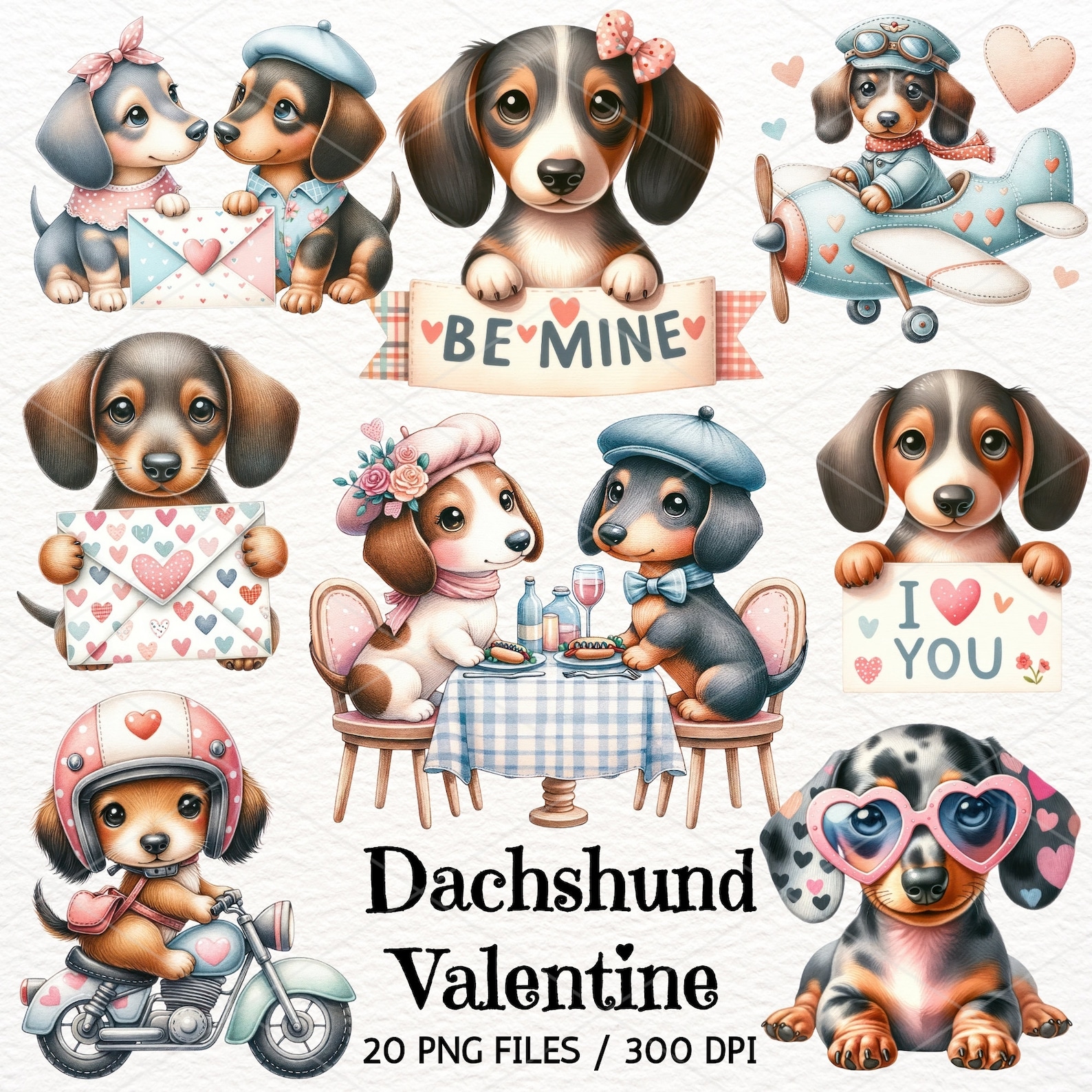 Dachshund Valentine Watercolor Clipart, Valentine Dog PNG, Valentines ...