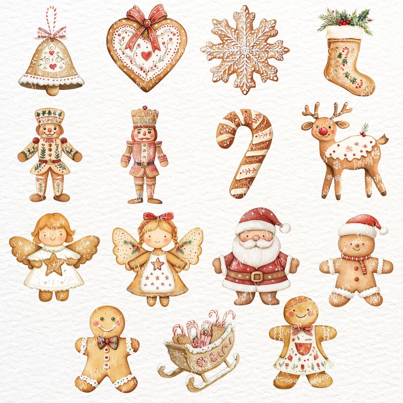 Watercolor Christmas Gingerbread Clipart: Holiday Cookie PNG (digital ...
