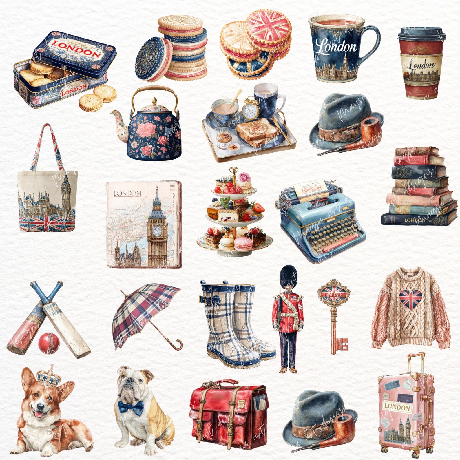 London Watercolor Clipart | British Travel Illustrations | London ...