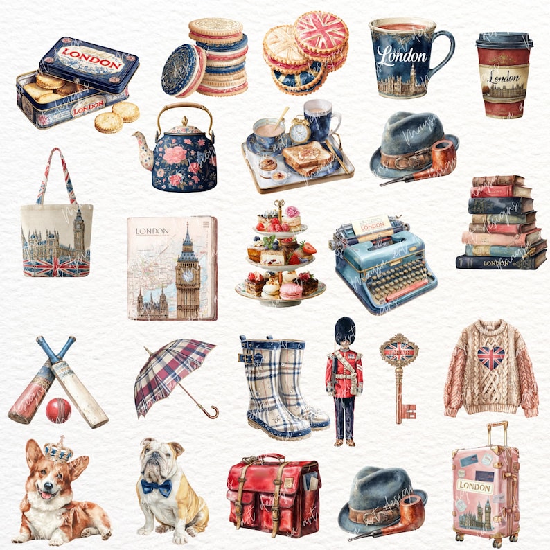 London Watercolor Clipart | British Travel Illustrations | London ...