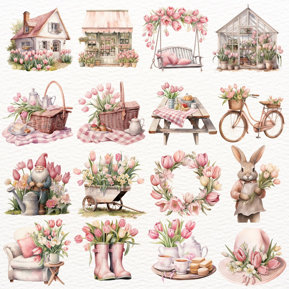 Watercolor Tulips Clipart, Spring Clipart, Pink Tulip PNG, Floral ...