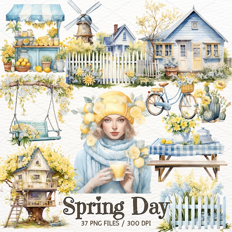 Spring Day Watercolor Clipart, Cozy Spring Graphic, Cottagecore Clip ...