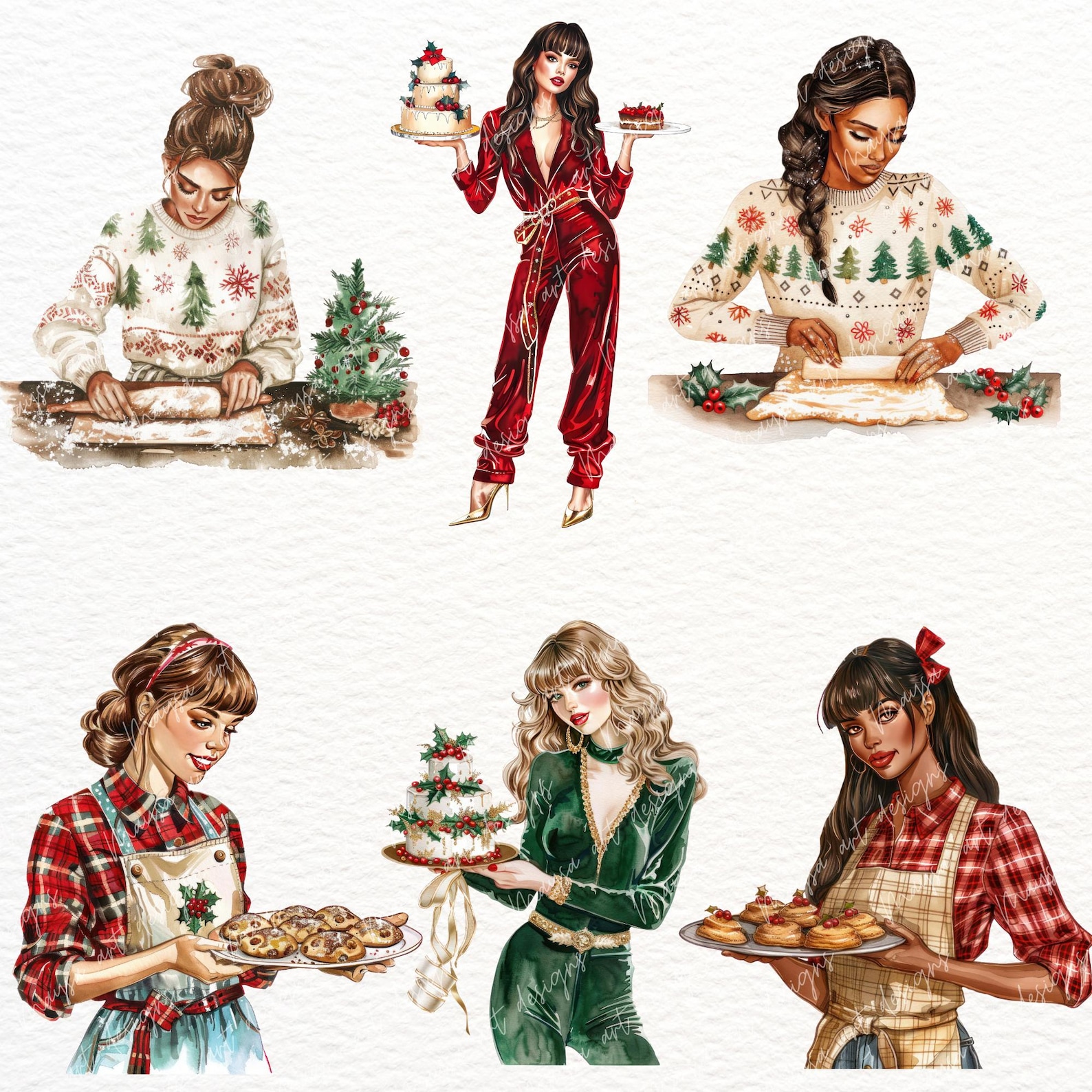 Watercolor Christmas Baking Clipart, Holiday Baking, Cozy Christmas ...