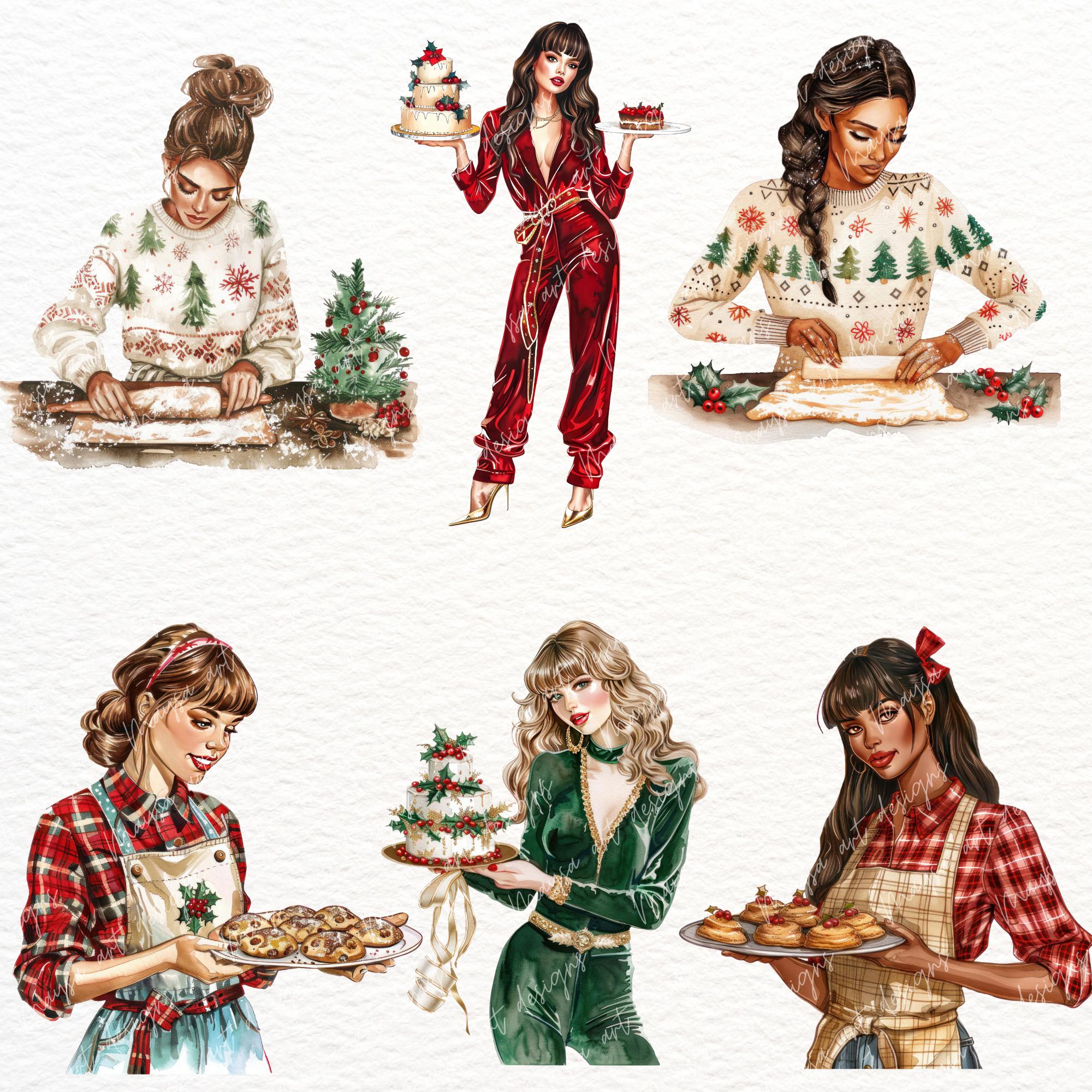 Watercolor Christmas Baking Clipart, Holiday Baking, Cozy Christmas ...