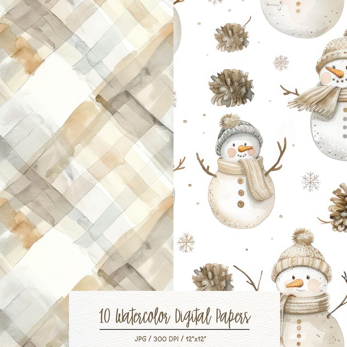 Watercolor Snowy Winter Digital Paper: Seamless Holiday Patterns ...