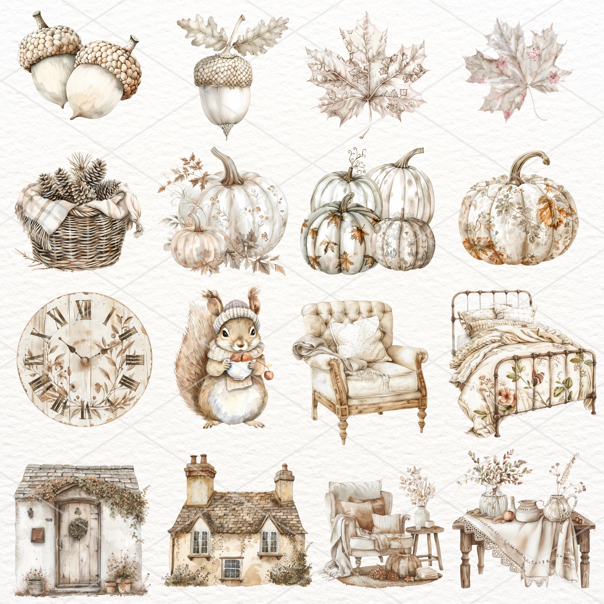 Watercolor Cozy Autumn Clipart, Fall PNG Graphic, Warm Autumn, Pumpkin ...