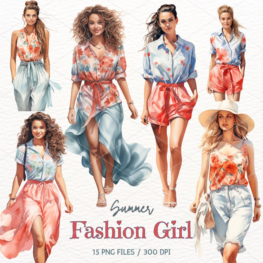 Watercolor Summer Fashion Girls Clipart: PNG Graphics (digital Download ...