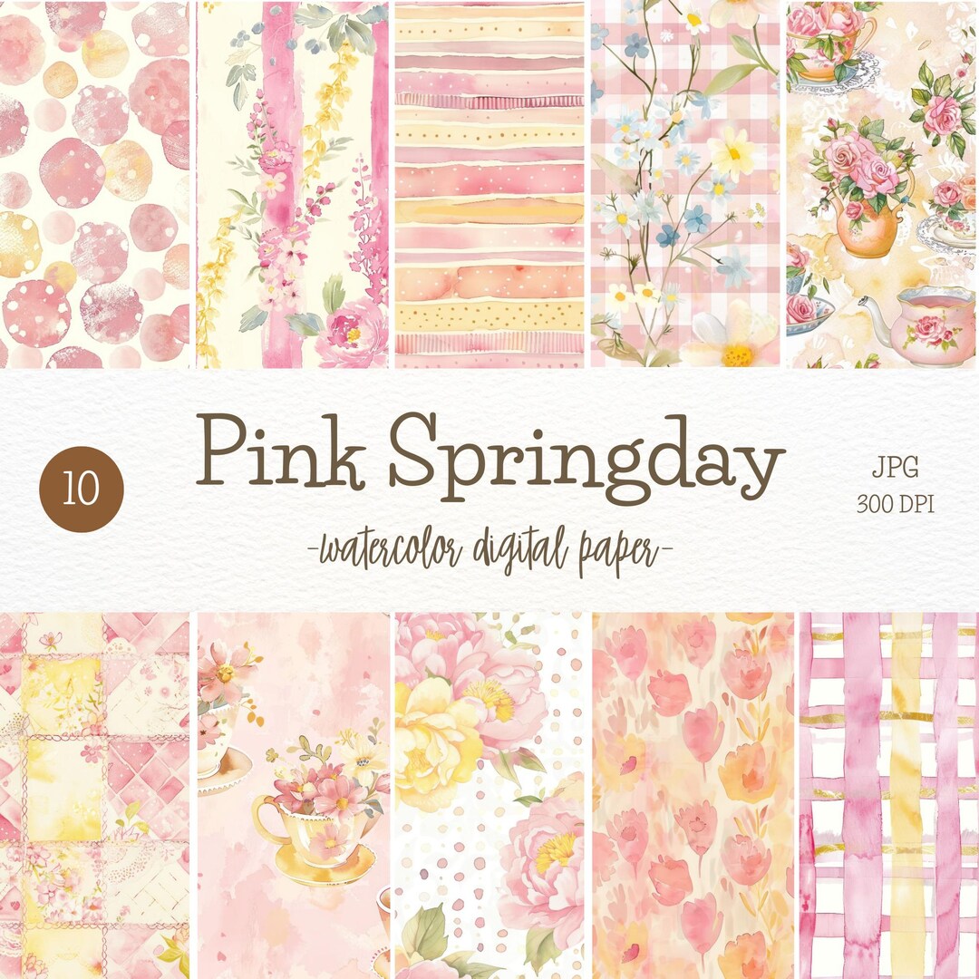 Watercolor Pink Spring Floral Patterns: Scrapbook Paper (digital ...