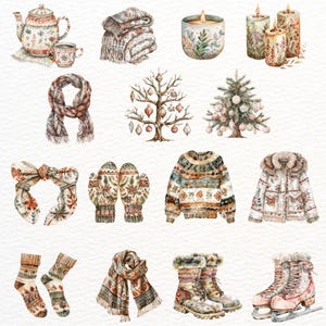 Watercolor Boho Winter Clipart: Holiday Ornament Stickers (digital ...