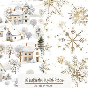 Watercolor Snowy Winter Digital Paper: Seamless Holiday Patterns ...