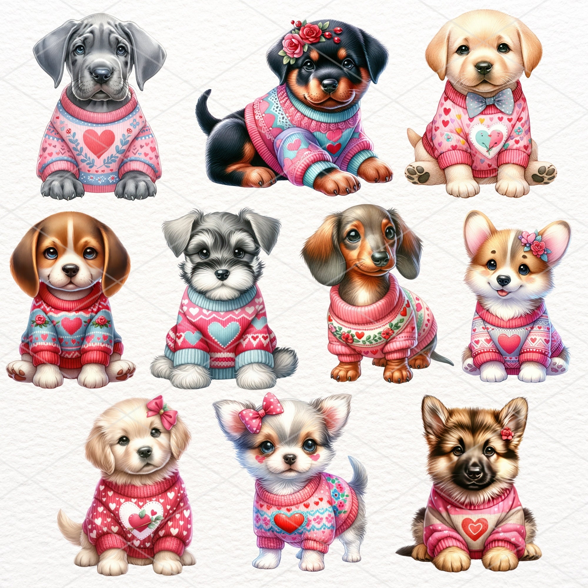 Cute Dogs Valentine Watercolor, Valentine Dogs Clipart, Puppy ...
