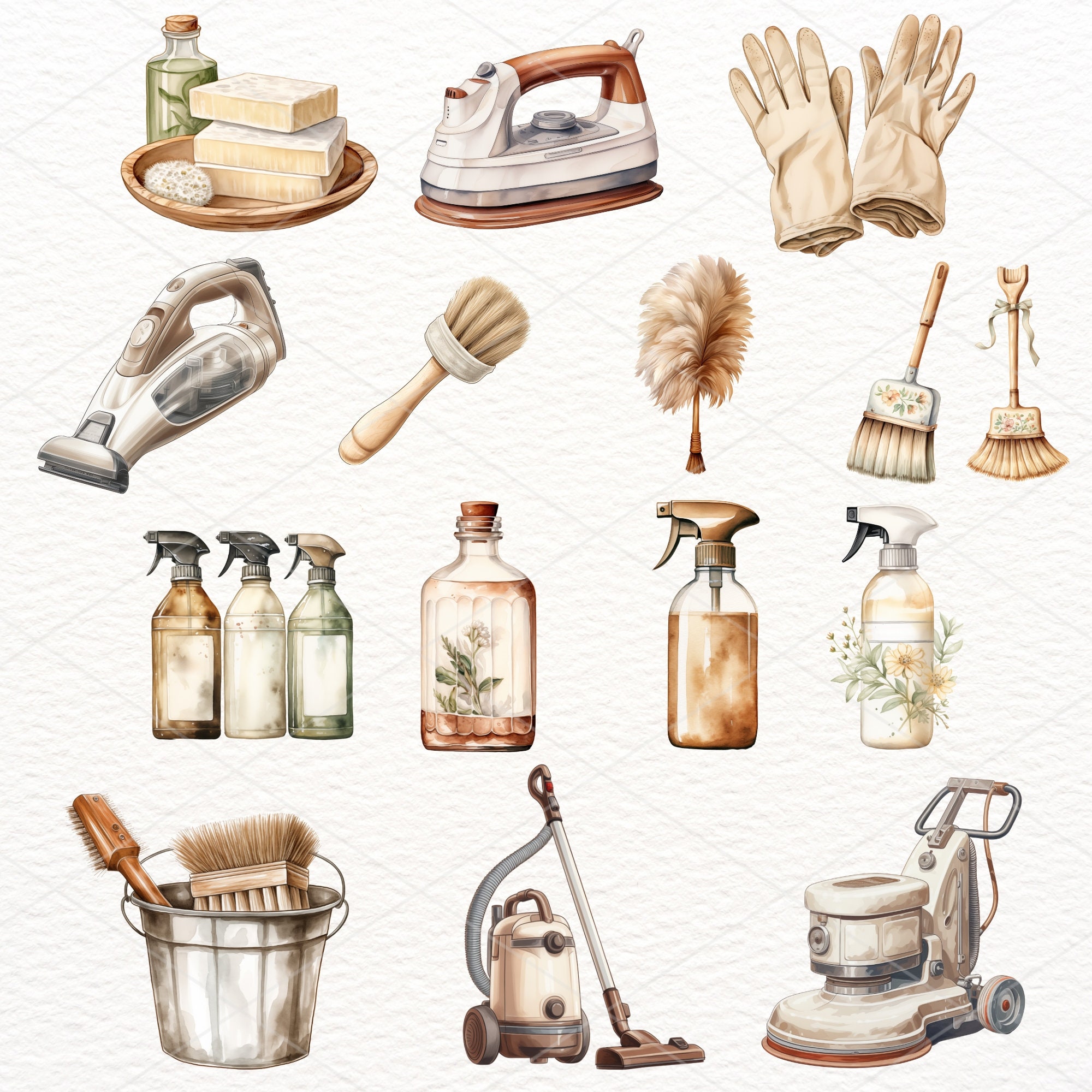 Watercolor Cleaning Day Clipart, Neutral Cleaning PNG, Cleaning ...