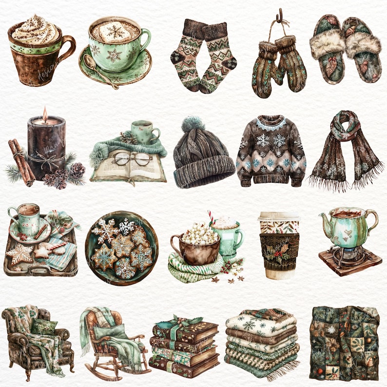 Watercolor Winter Clipart: Cozy Cabin, Holiday Scrapbooking (PNG ...