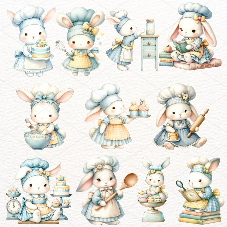 Bunny Chef Watercolor Clipart, Cute Bunny Clipart, Cute Rabbit PNG ...