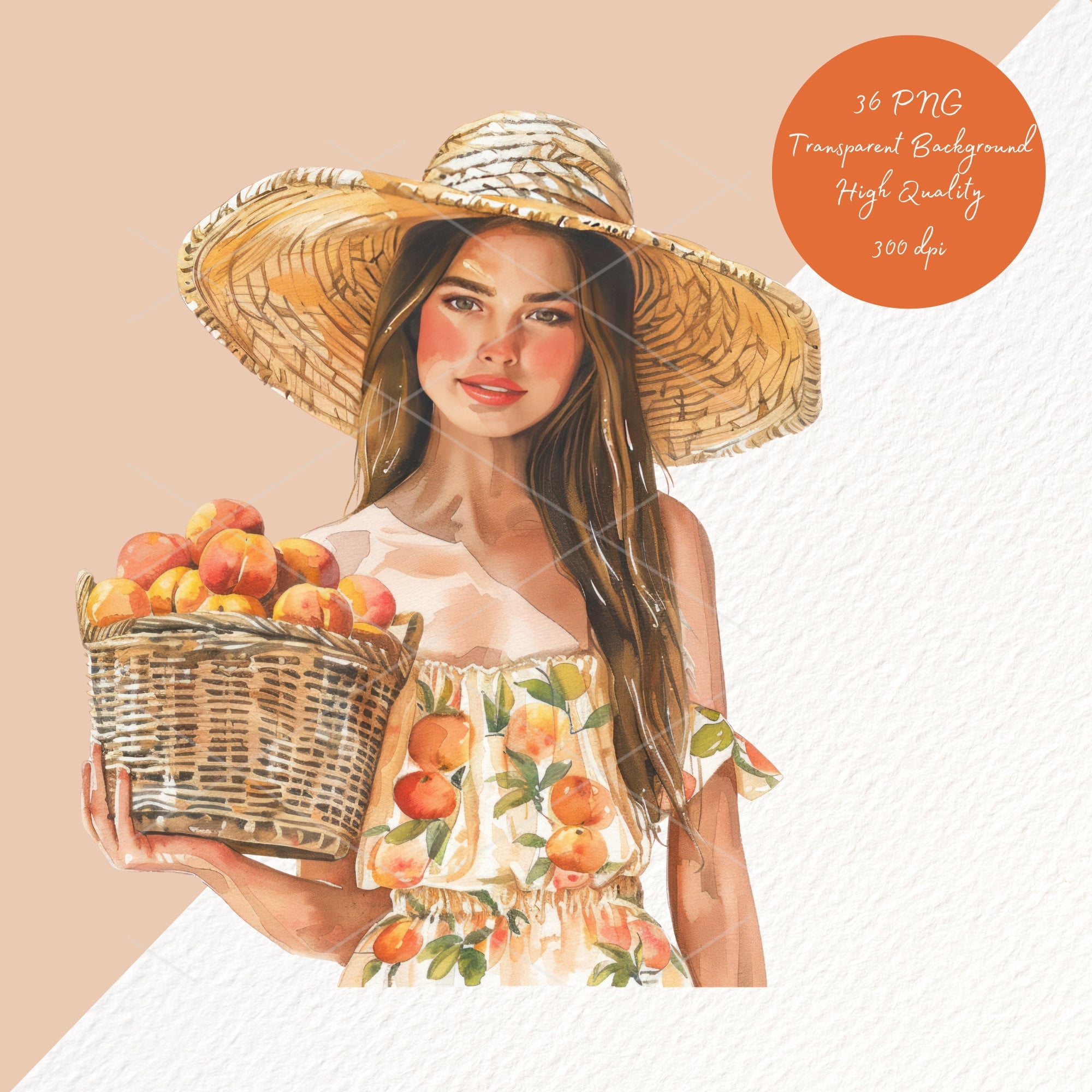 Watercolor Peach Farm Clipart, Fruit Clip Art, Summer Graphics, Peach ...