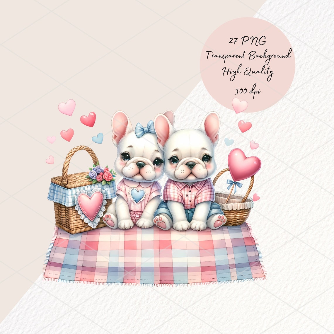 Valentine's Day Animal, Watercolor Clipart, French Bulldog, Valentine's ...