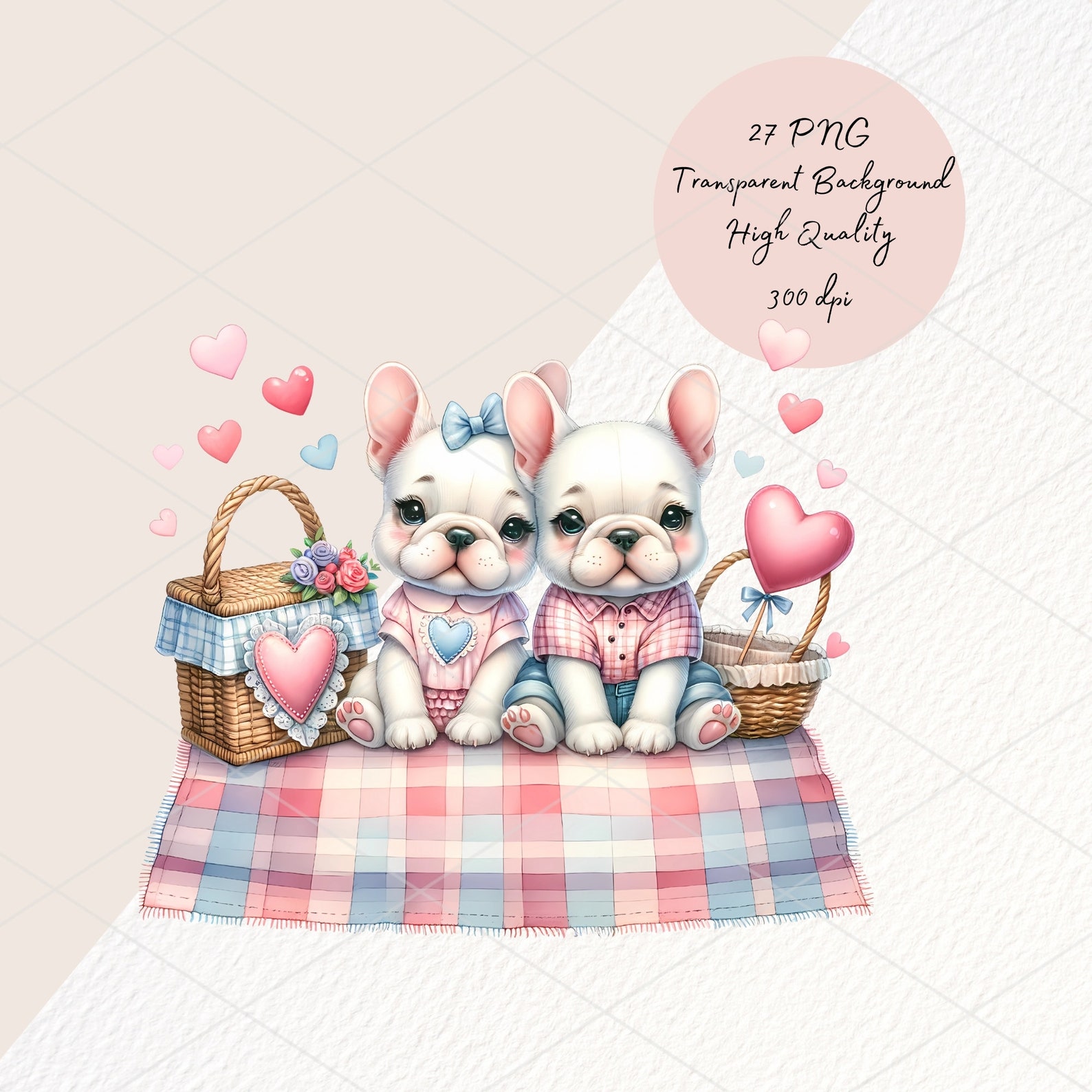 Valentine's Day Animal, Watercolor Clipart, French Bulldog, Valentine's ...