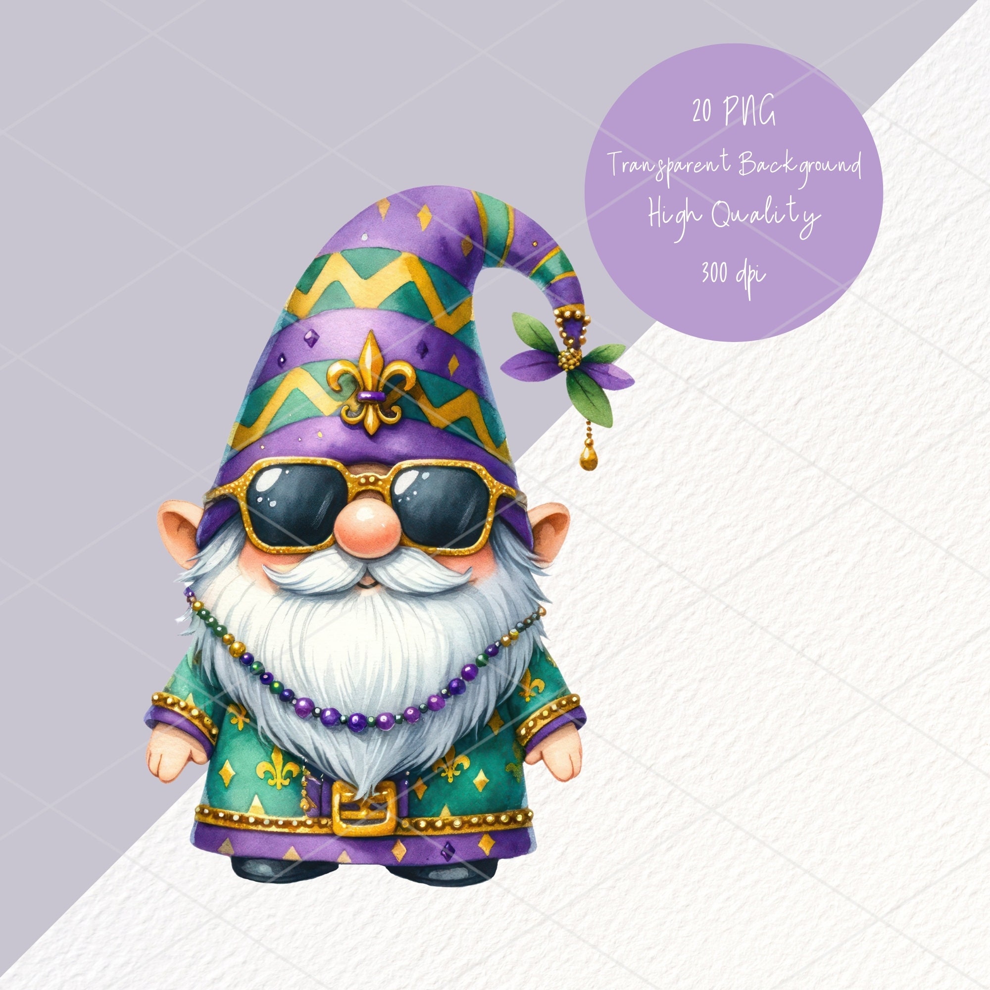 Watercolor Mardi Gras Gnome Clipart, Mardi Gras PNG, Mardi Gras Clipart ...