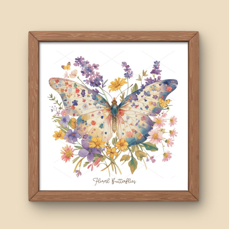 Watercolor Butterfly Clipart: Floral Spring PNG Illustrations (digital ...