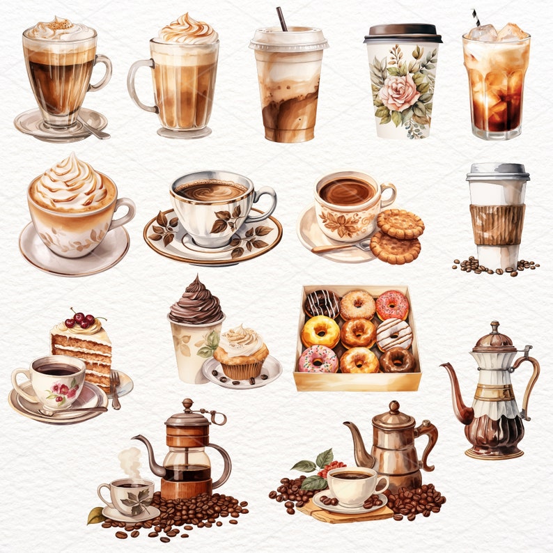 Watercolor Coffee Clipart, Coffee Mug PNG, Coffee Lover, Barista ...