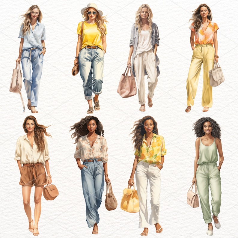 Watercolor Fashion Girls Clipart: Summer Outfit Illustrations (digital ...