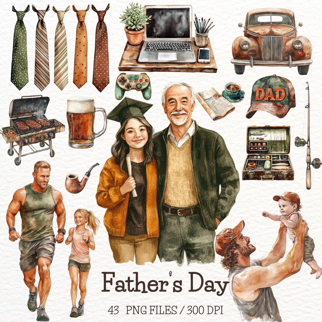 Watercolor Father's Day Clipart: Family PNG Stickers (digital Download ...