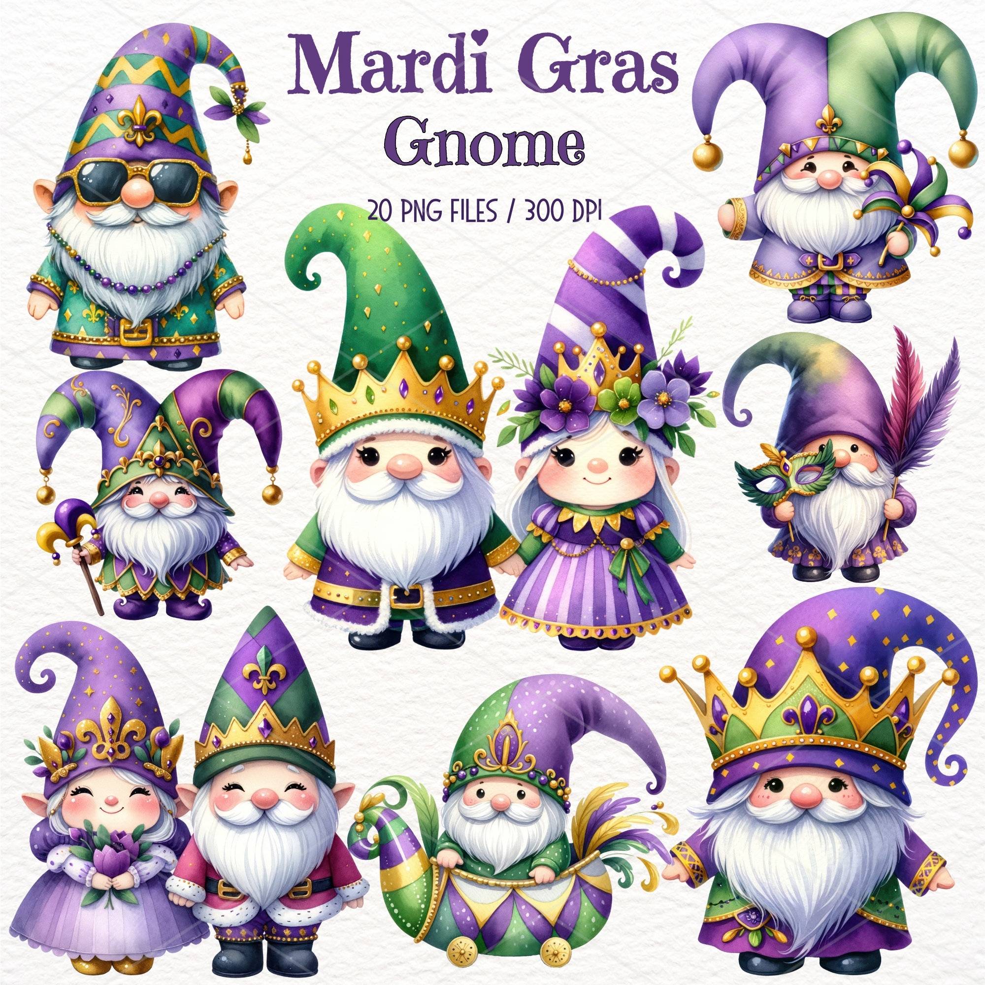 Watercolor Mardi Gras Gnome Clipart, Mardi Gras PNG, Mardi Gras Clipart ...