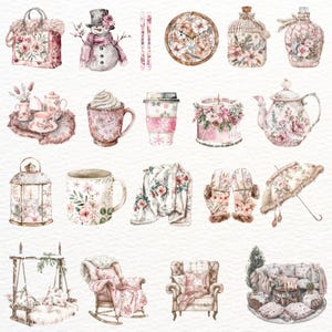 Watercolor Pink Winter Clipart, Blush Winter, Cozy Winter Clip Art ...