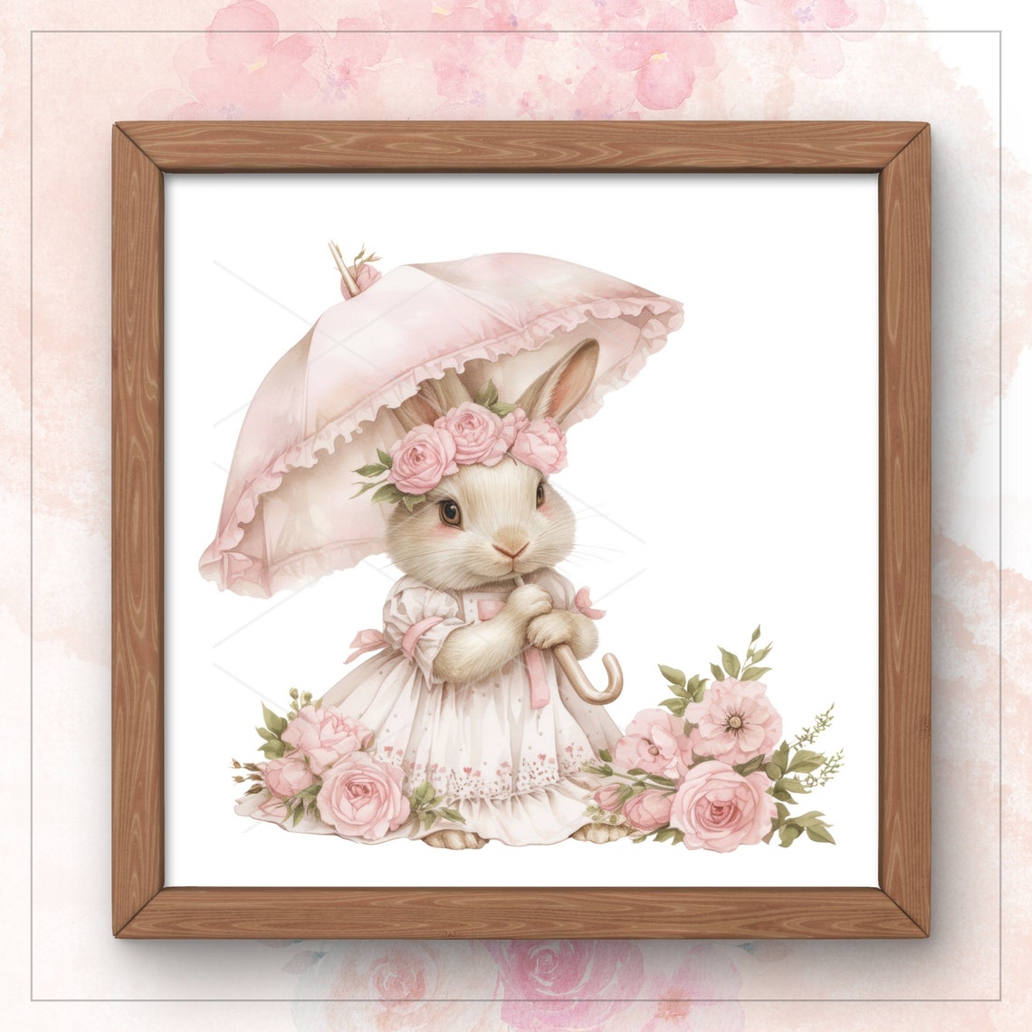 Cute Pink Bunnies Watercolor Clipart, Nursery Decor PNG, Baby Shower ...