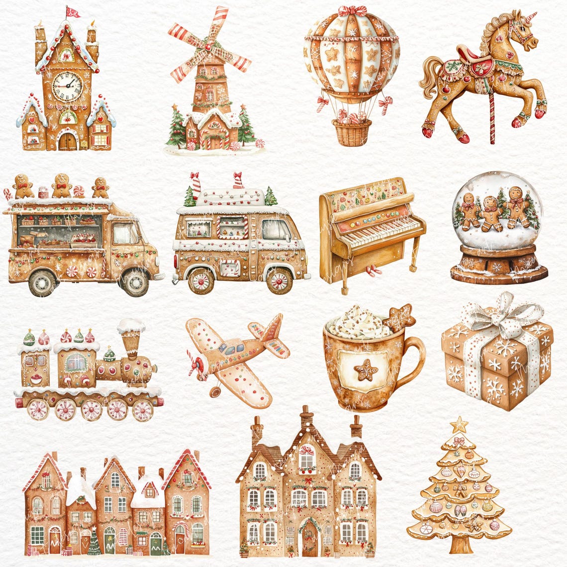 Watercolor Christmas Gingerbread Clipart: Holiday Cookie PNG (digital ...