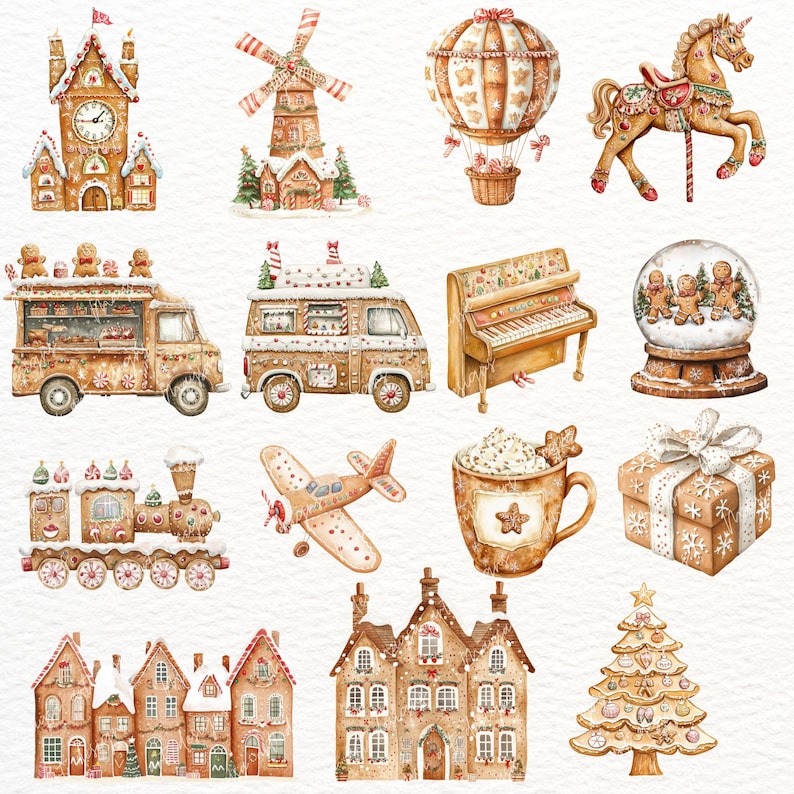 Watercolor Christmas Gingerbread Clipart: Holiday Cookie PNG (digital ...