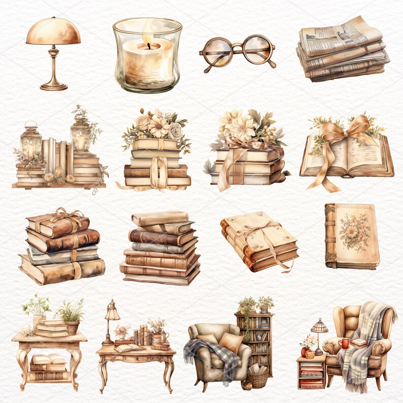 Watercolor Bookworm Clipart: Cozy Reading PNG (digital Download) - Etsy