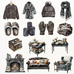 Watercolor Rustic Gray Clipart, Cozy Winter, Winter Graphic PNG ...