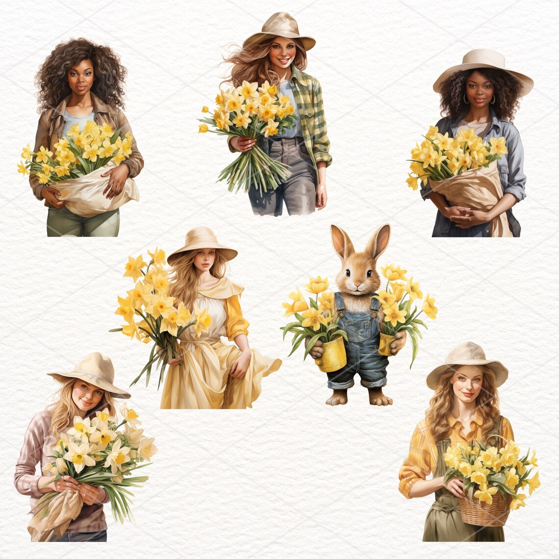 Spring Daffodil Flowers Watercolor Clipart Bundle, Floral PNG Clipart ...