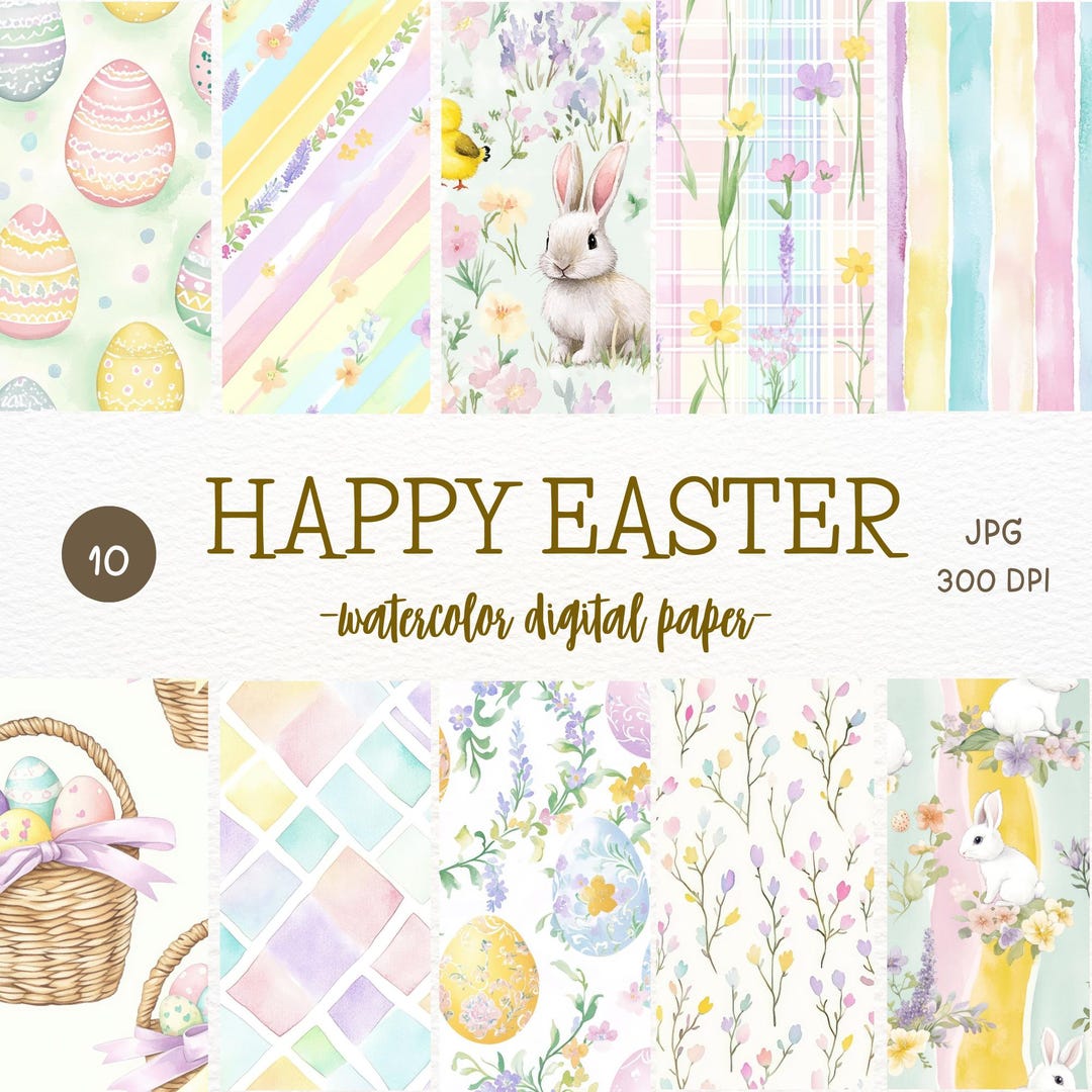 Watercolor Easter Digital Paper: Bunny, Eggs, Spring (digital Download ...