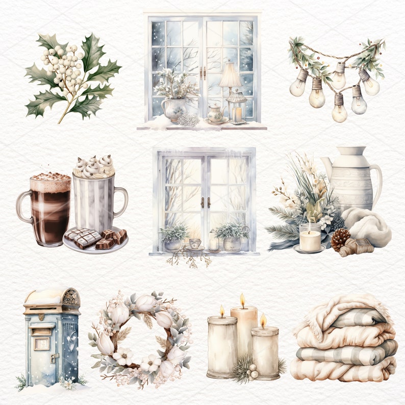 Watercolor Winter Clipart, Cozy Winter, Winter Wonderland, Scrapbooking ...