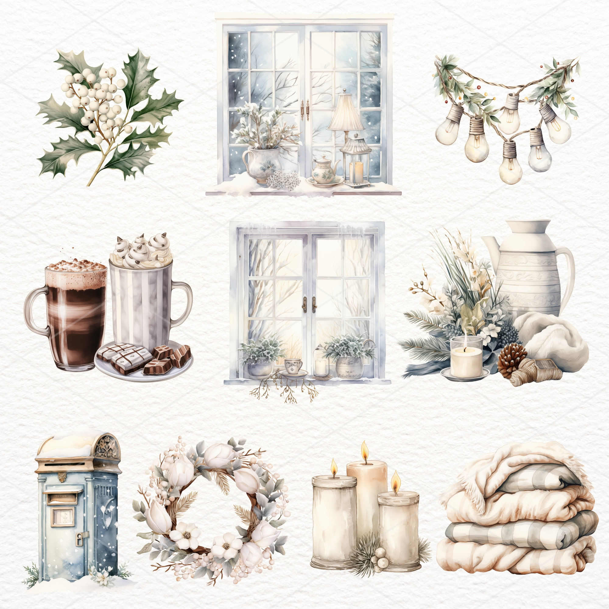 Watercolor Winter Clipart, Cozy Winter, Winter Wonderland, Scrapbooking ...