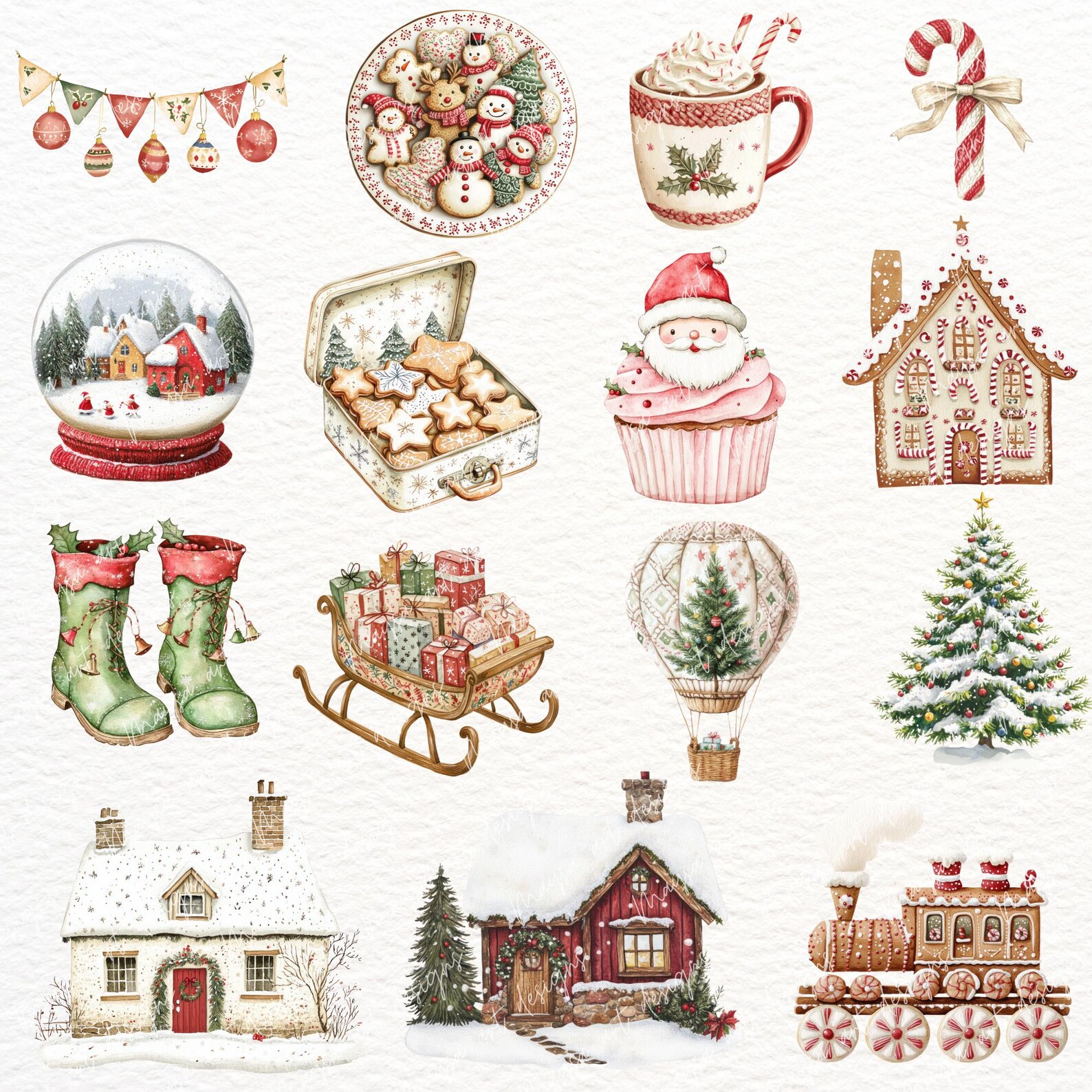 Watercolor Cute Christmas Clipart, Cute Santa, Festive Clipart, Winter ...
