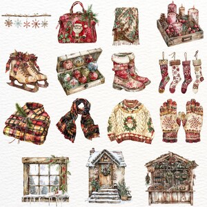 Watercolor Christmas Time Clipart, Cozy Christmas PNG, Classic ...