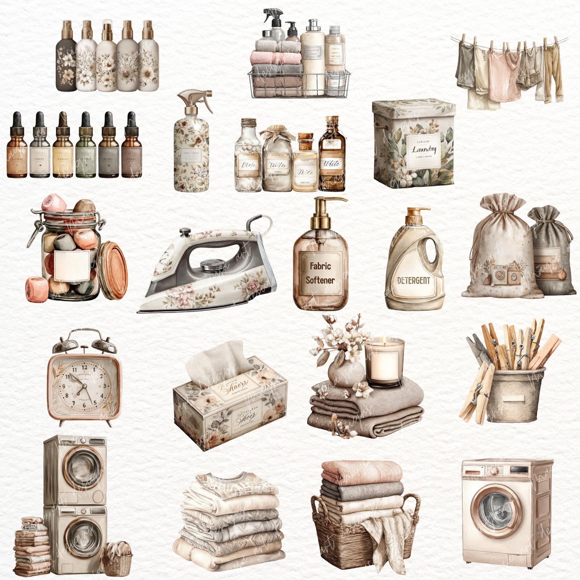 Laundry Day Watercolor Clipart, Washing Machine, Laundry Icons ...