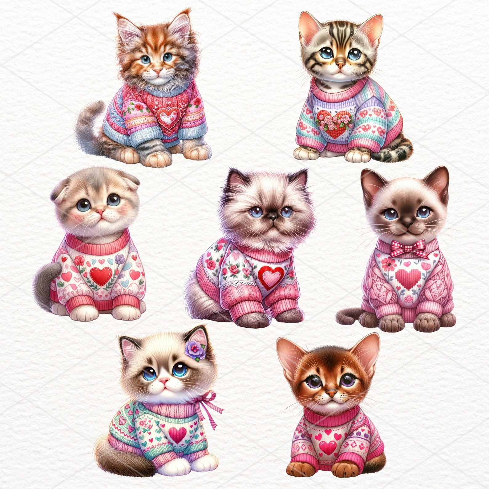 Watercolor Cute Cat Valentine Clipart, Valentines Day Clipart, Cat PNG ...