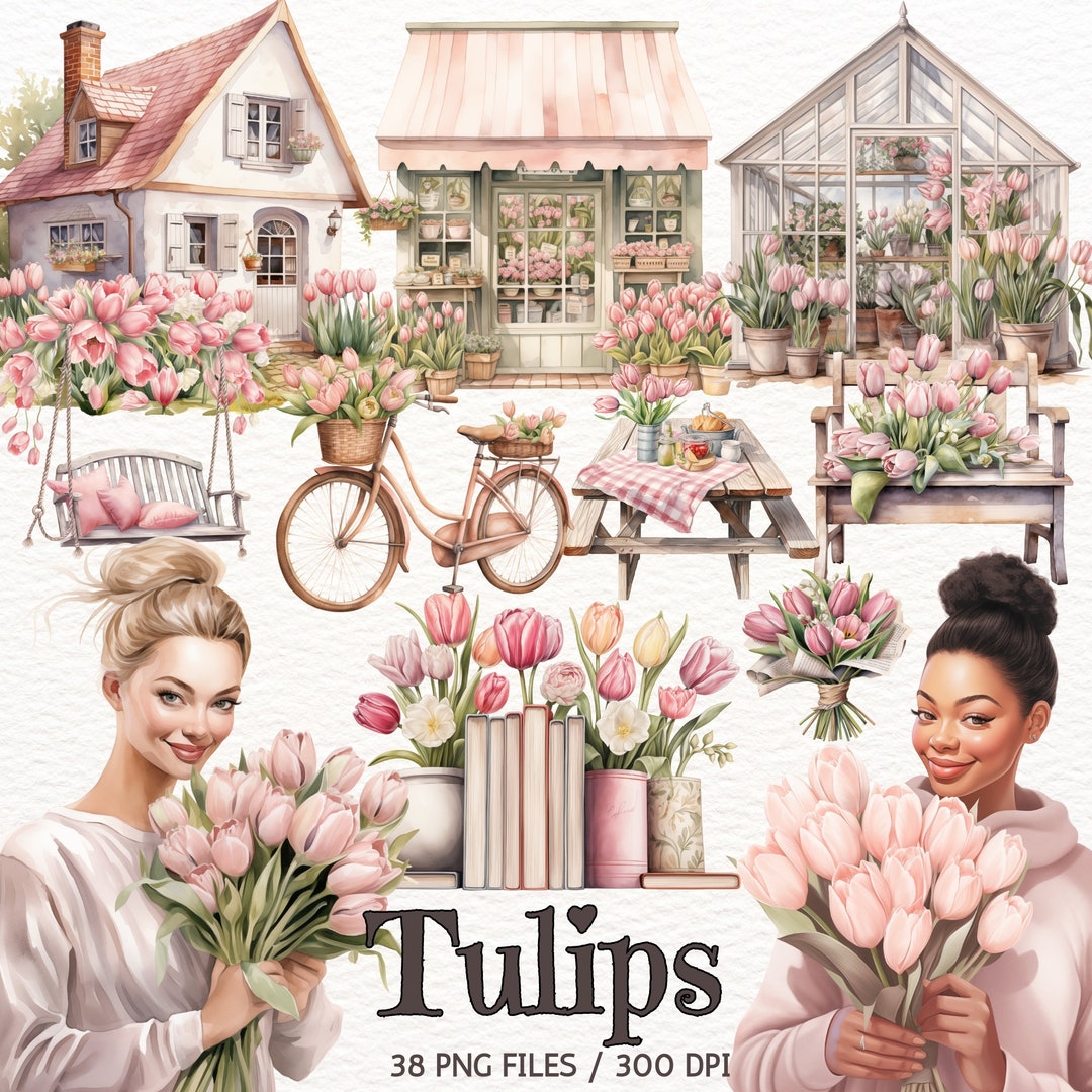 Watercolor Tulips Clipart, Spring Clipart, Pink Tulip PNG, Floral ...