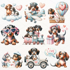 Dachshund Valentine Watercolor Clipart, Dog Couple PNG (commercial Use ...