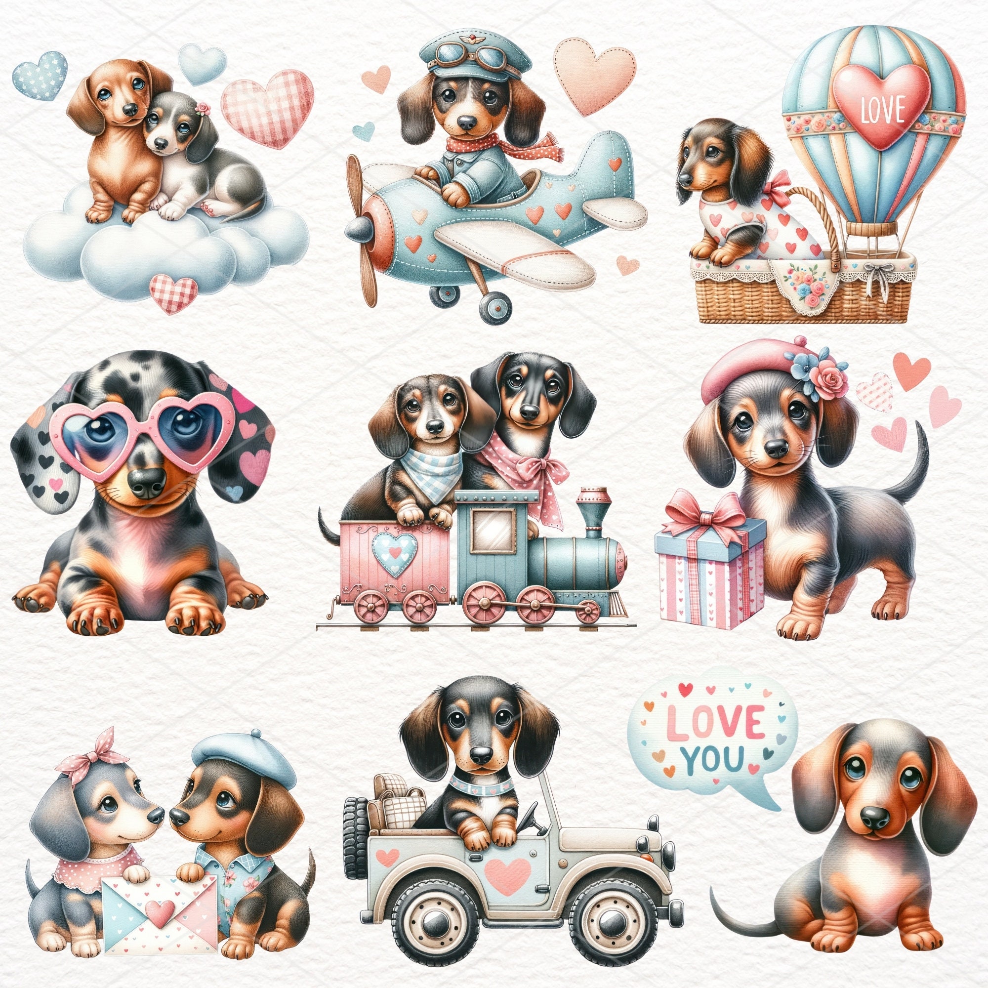 Dachshund Valentine Watercolor Clipart, Valentine Dog PNG, Valentines ...