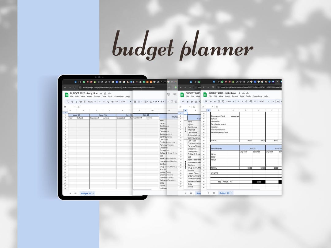 2025 Standard Budget Planner Google Sheet Spreadsheet – Baby Blue Color ...